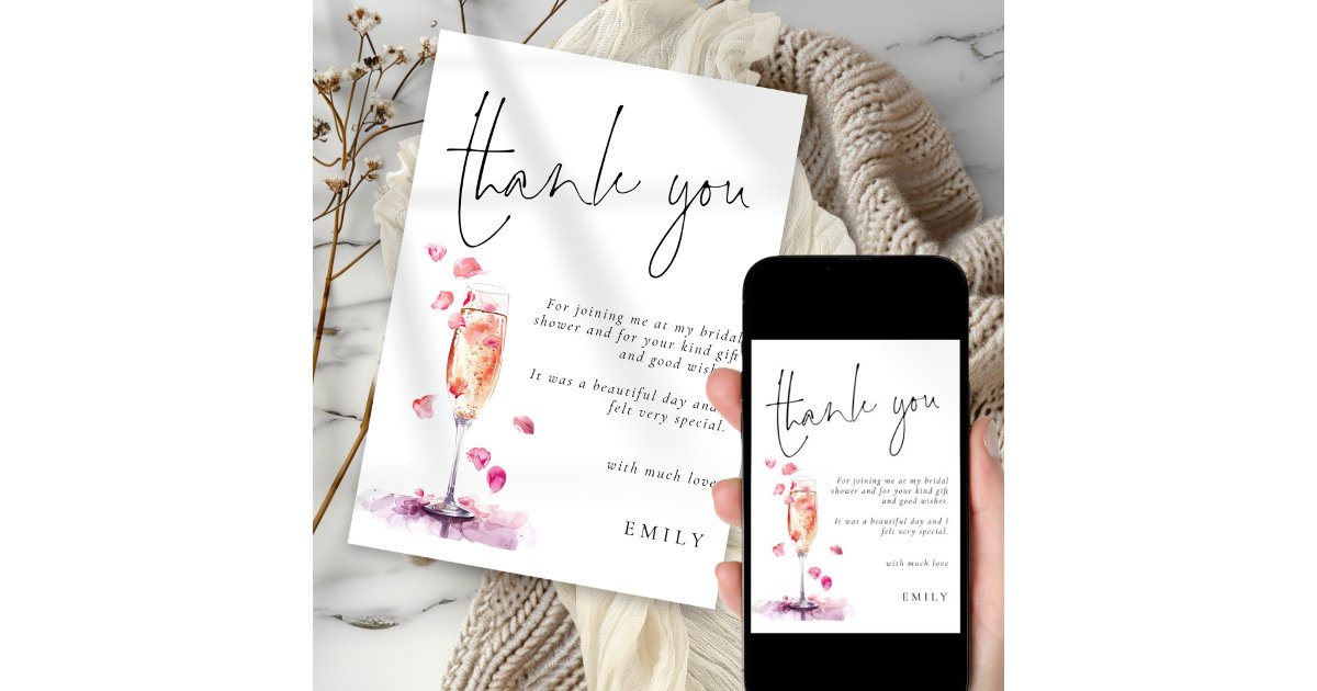 Modern Petals Prosecco Bridal Shower Thank You Card | Zazzle