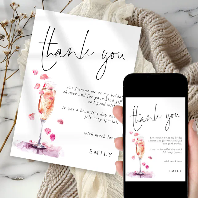 Modern Petals Prosecco Bridal Shower Thank You Card | Zazzle