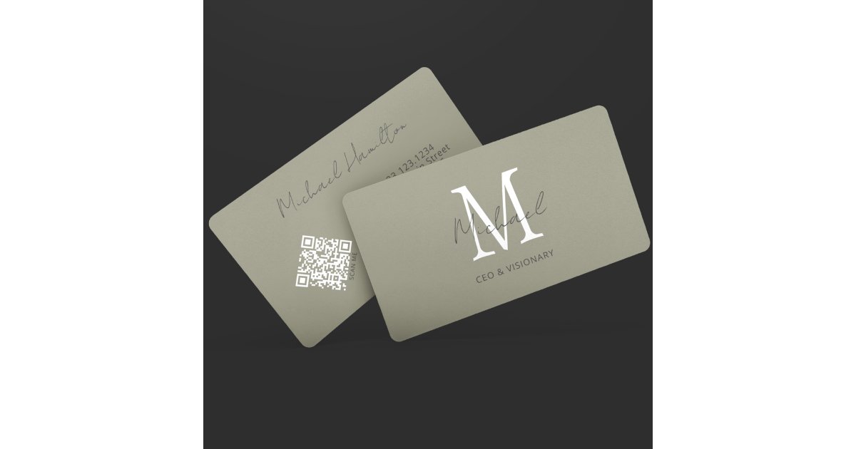 Modern Pewter Monogram QR Code Business Card | Zazzle