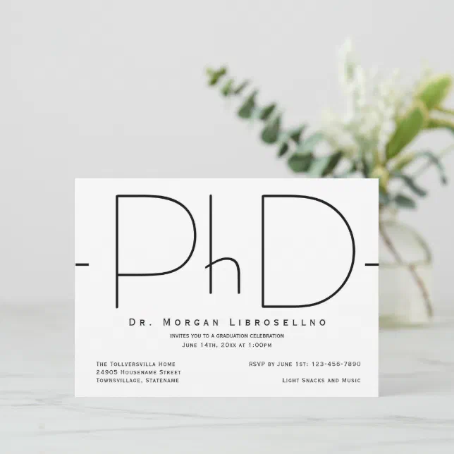 Modern PhD Graduation Invitation | Zazzle