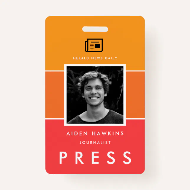 Modern photo and name Press ID Badge | Zazzle