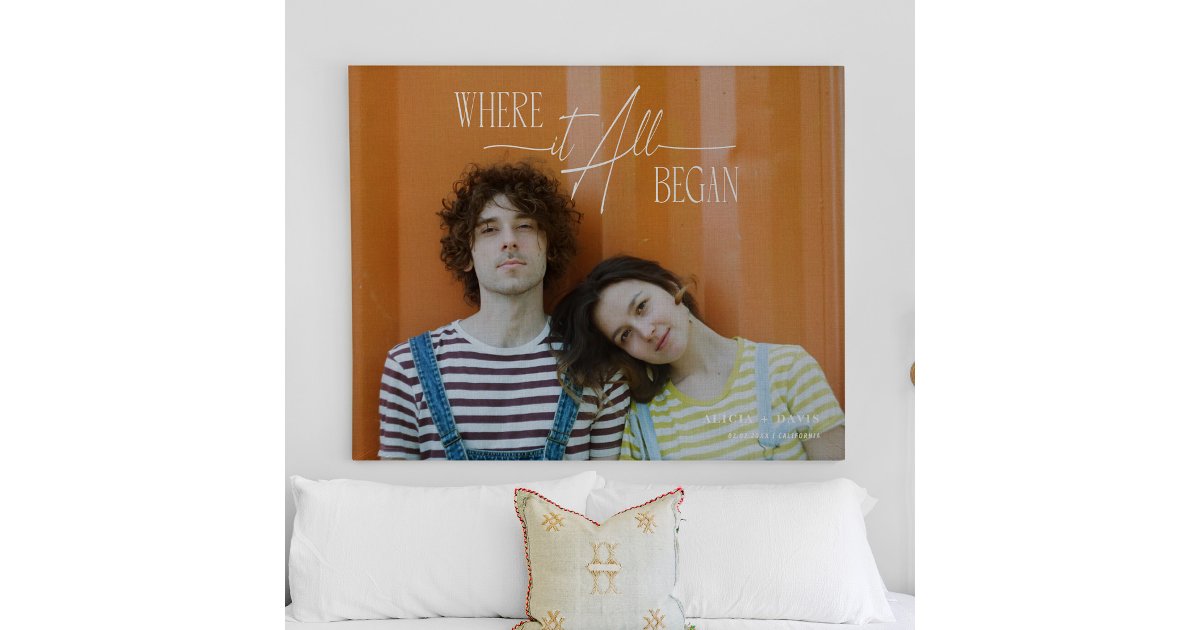 Modern Photo Anniversary Engagement Wedding Date Canvas Print | Zazzle