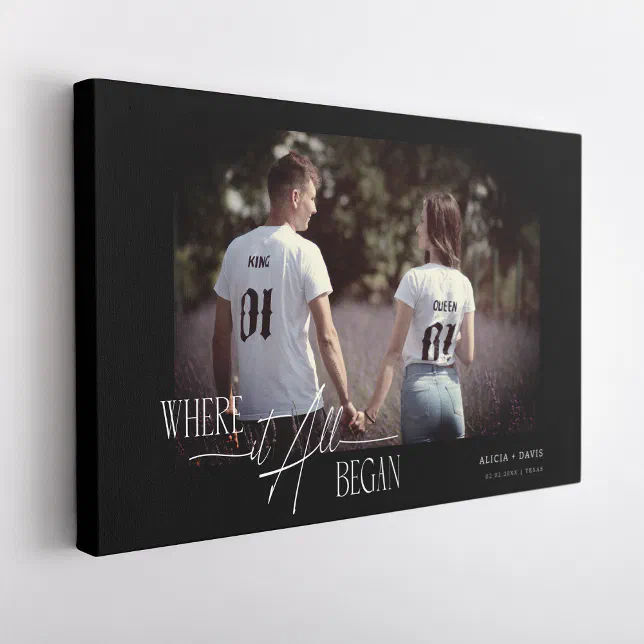 Modern Photo Anniversary Engagement Wedding Date Canvas Print | Zazzle
