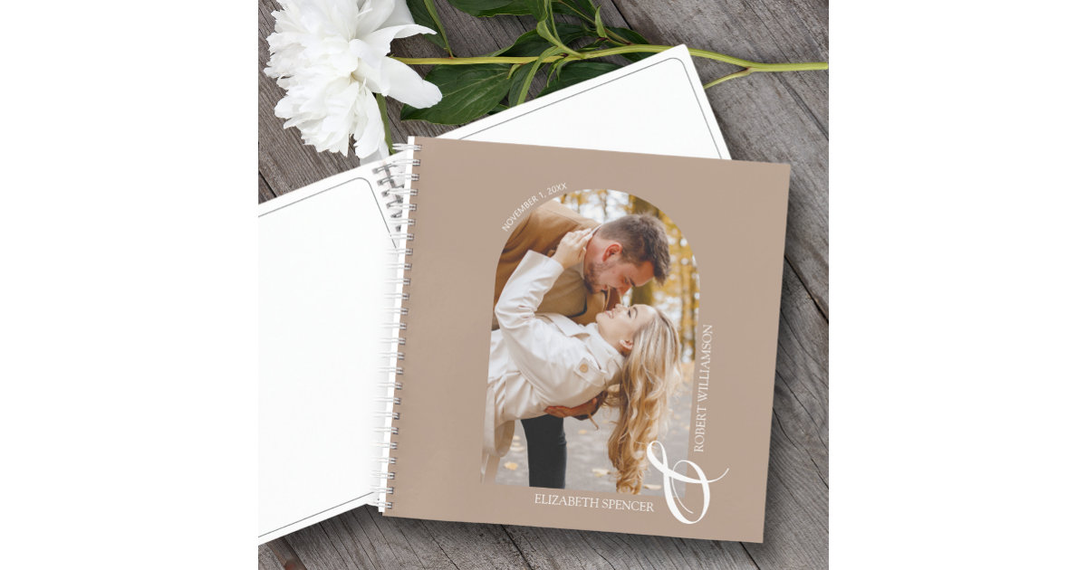 Modern Photo Arch Tan Wedding Guest Book | Zazzle