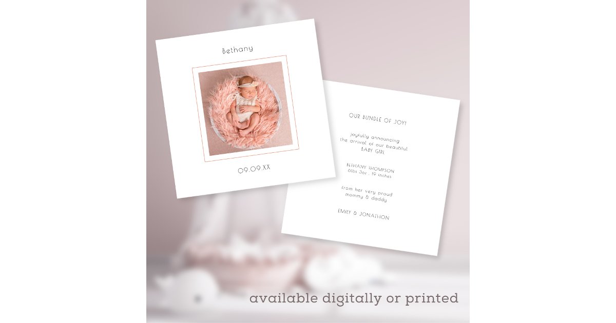 Modern Photo Baby Girl Birth Announcement | Zazzle