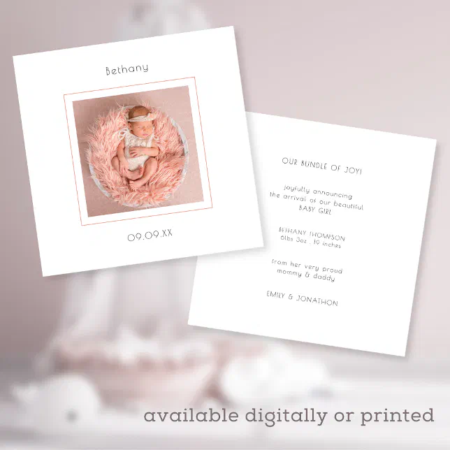 Modern Photo Baby Girl Birth Announcement | Zazzle