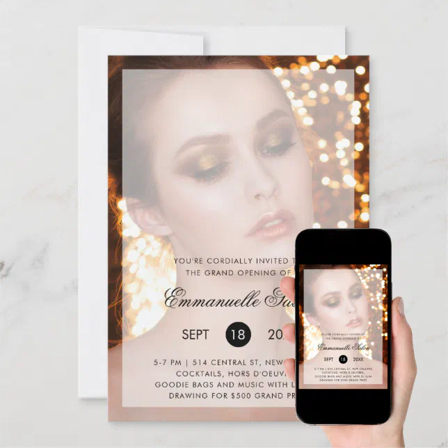 Modern Photo Beauty Hair Salon Grand Opening Invitation | Zazzle