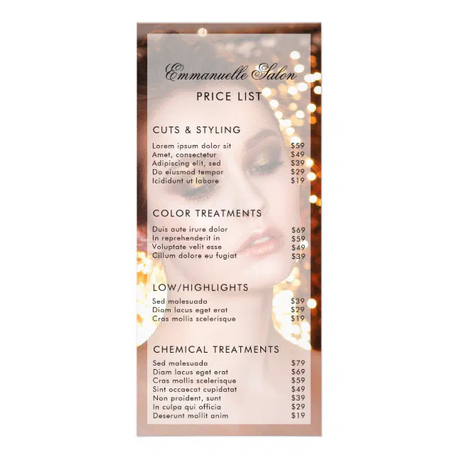 Modern Photo Beauty Hair Salon Price List Rack Card | Zazzle