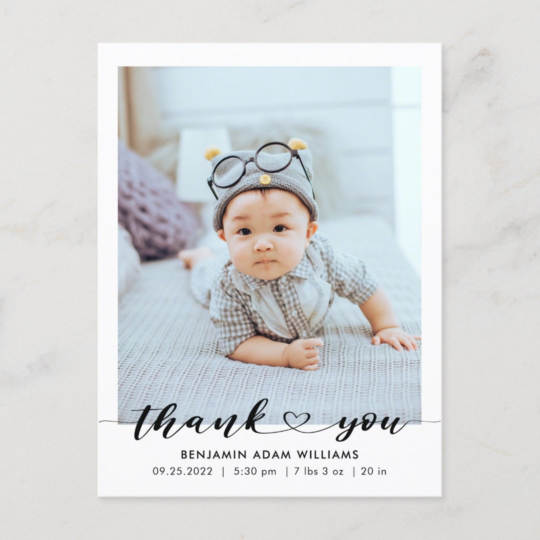 Modern Photo Birth Announcement & Thank You Postcard | Zazzle