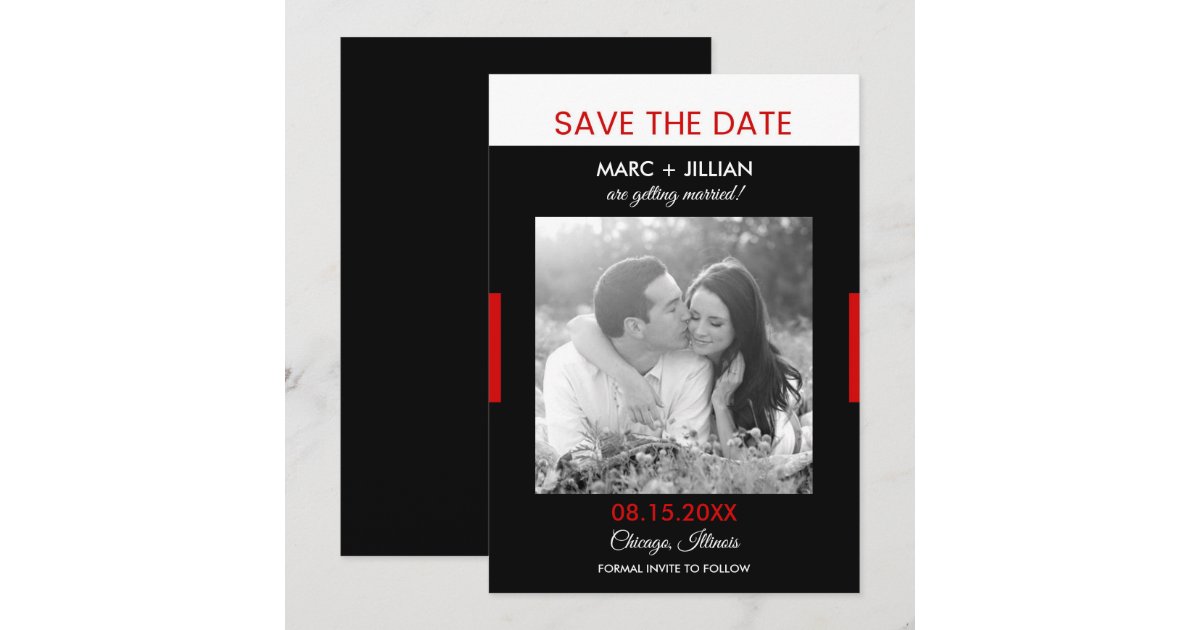 Modern Photo Black and Red Wedding Save the Date Invitation | Zazzle