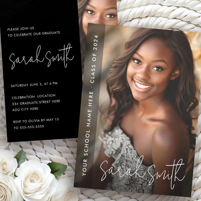 Modern photo black graduation party invitation | Zazzle
