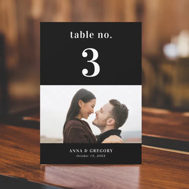 Modern Photo Black Wedding Table Number 3 5x7 | Zazzle