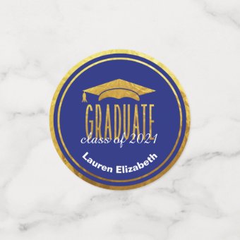 Modern Photo Blue Gold Graduation Table Confetti | Zazzle