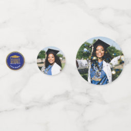 Modern Photo Blue Gold Graduation Table Confetti | Zazzle