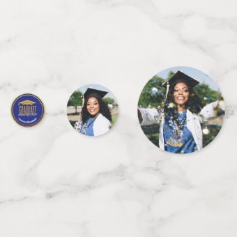 Modern Photo Blue Gold Graduation Table Confetti | Zazzle