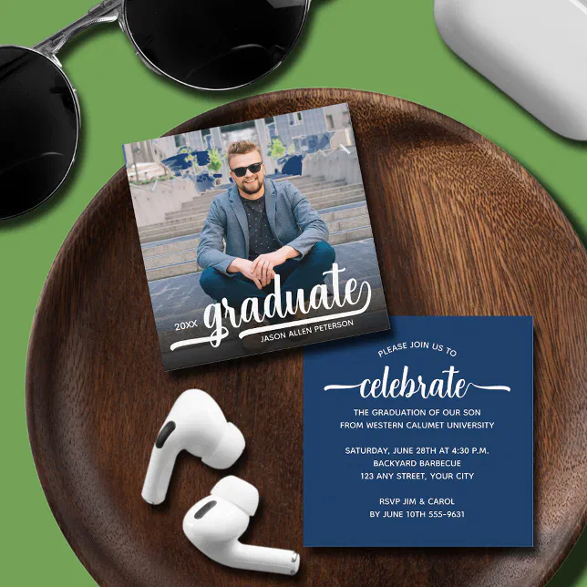 Modern Photo Blue Graduation Enclosure Card | Zazzle