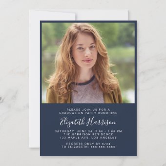 Modern Photo Blue Graduation Party Invitation | Zazzle
