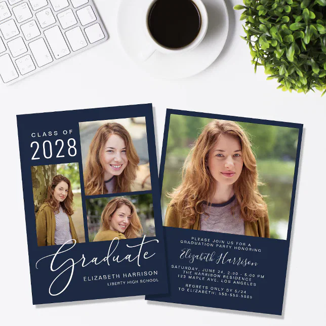 Modern Photo Blue Graduation Party Invitation | Zazzle