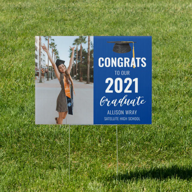Modern Photo Blue High School Graduation Sign | Zazzle