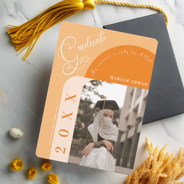 Modern Photo Bold Orange Islamic graduation Invitation | Zazzle