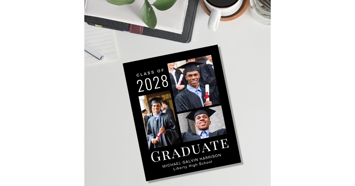 Modern Photo Budget Black Graduation Announcement | Zazzle