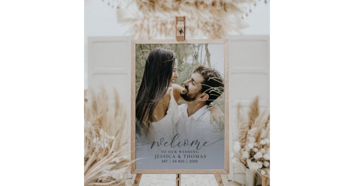 Modern Photo Calligraphy Dusty Blue Poster | Zazzle