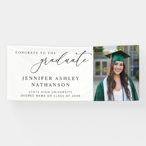 Modern Photo Calligraphy Graduate Banner - White | Zazzle