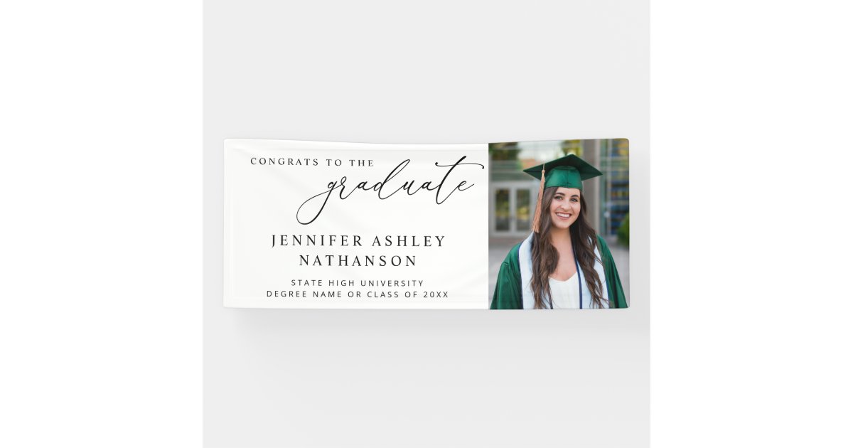 Modern Photo Calligraphy Graduate Banner - White | Zazzle.com