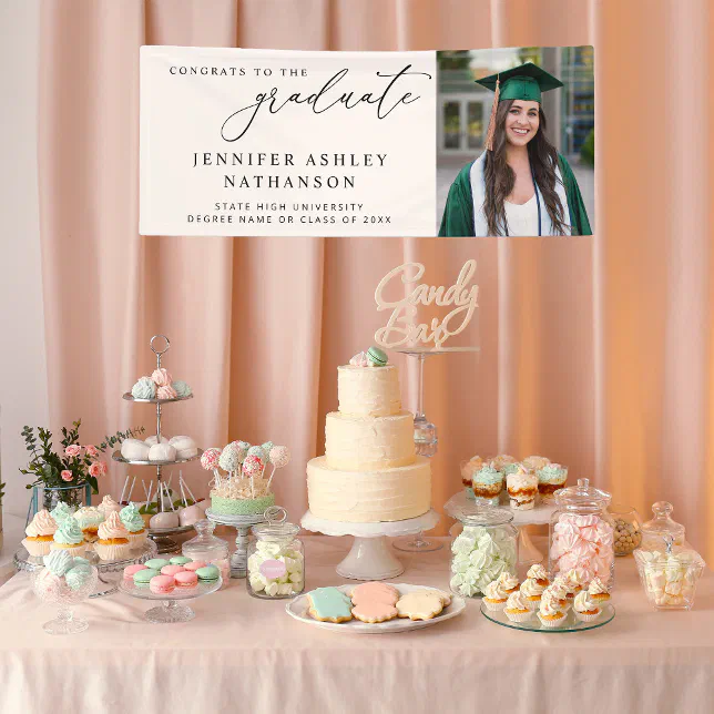 Modern Photo Calligraphy Graduate Banner - White | Zazzle
