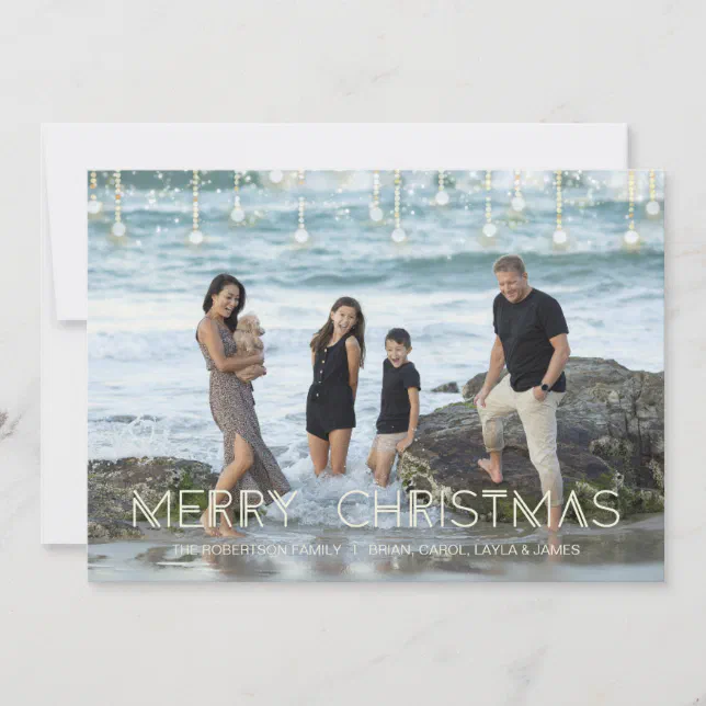 Modern photo Christmas elegant holiday lights Card | Zazzle