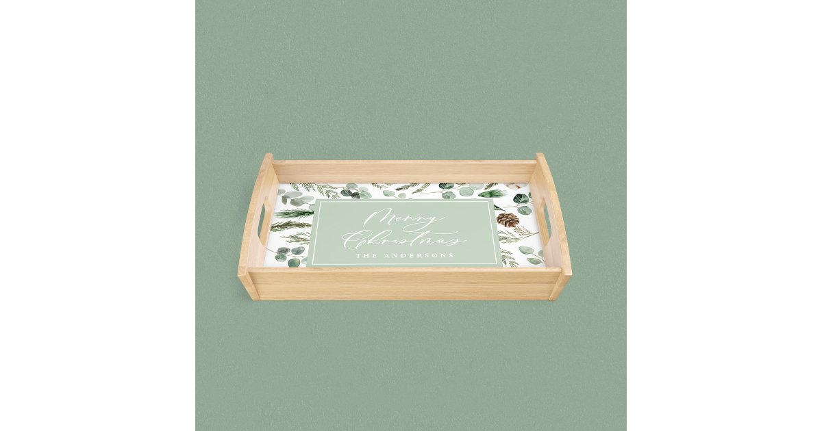 Modern photo Christmas elegant script Holiday Serving Tray | Zazzle