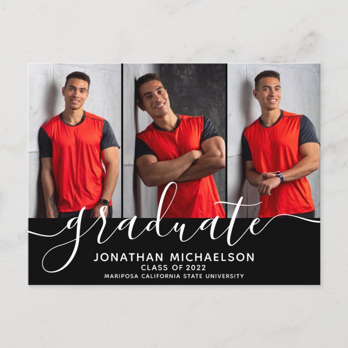 Modern Photo Collage 3 Pictures Graduation Announcement Postcard ...