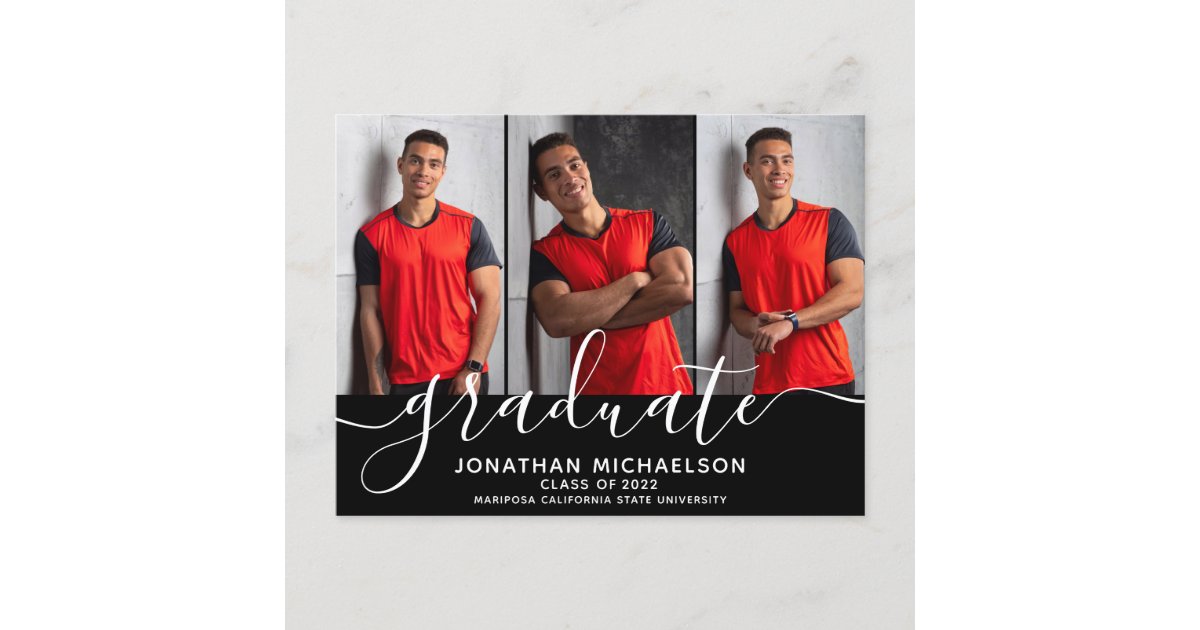Modern Photo Collage 3 Pictures Graduation Announcement Postcard | Zazzle