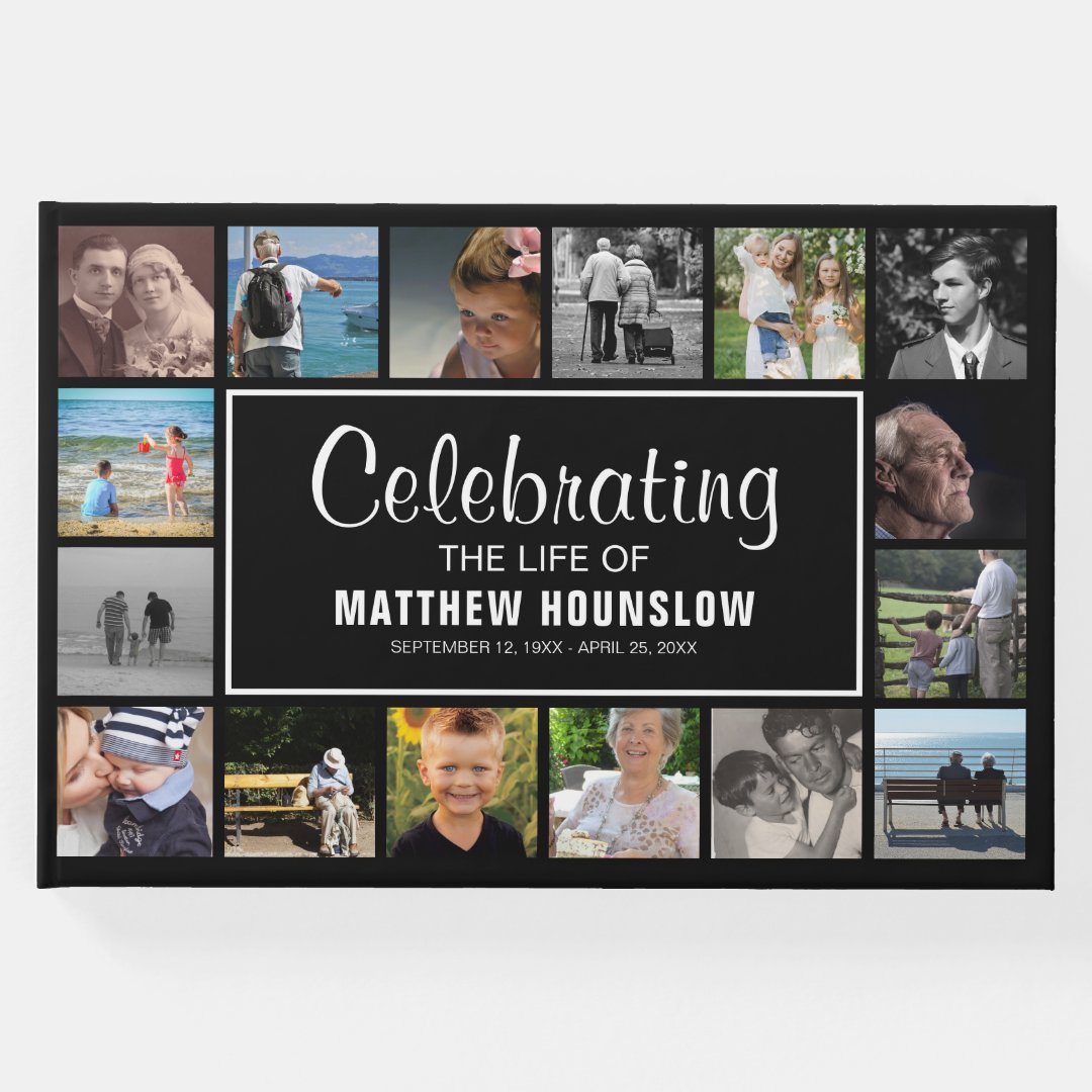 Modern Photo Collage | Celebrating the Life Of Guest Book | Zazzle