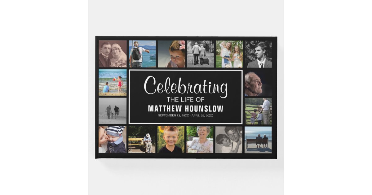 Modern Photo Collage | Celebrating the Life Of Guest Book | Zazzle