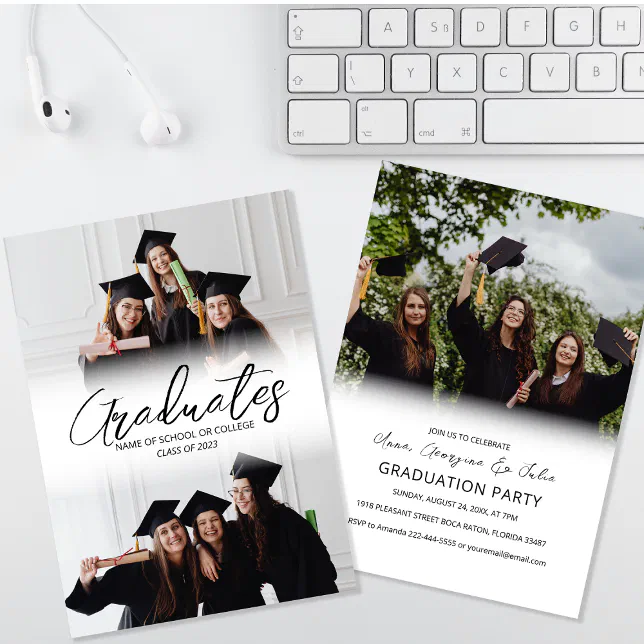 Modern Photo Collage Friends Graduation Party Invitation | Zazzle
