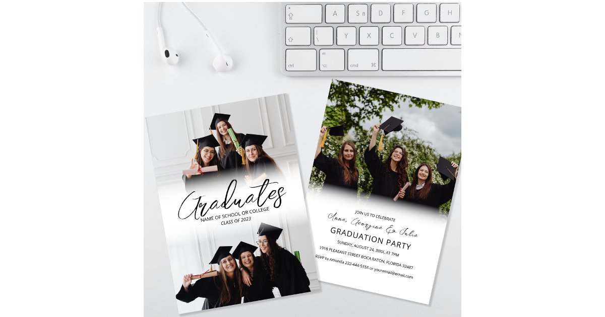 Modern Photo Collage Friends Graduation Party Invitation | Zazzle