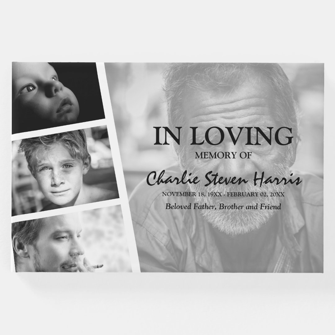 Modern Photo Collage Funeral Guest Book | Zazzle