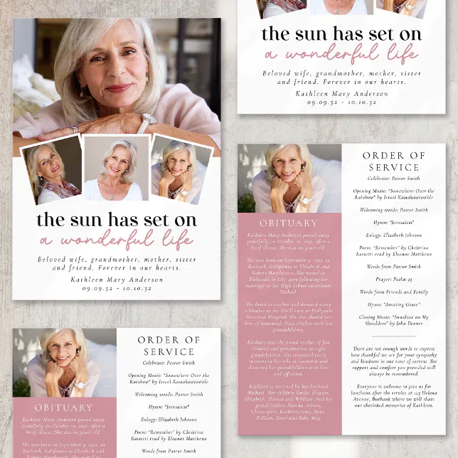 Modern Photo Collage Funeral Order of Service Announcement | Zazzle