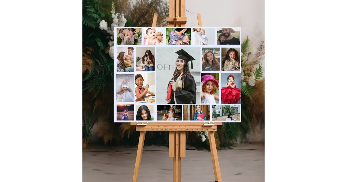 Modern Photo Collage Graduate Milestone Party Sign | Zazzle