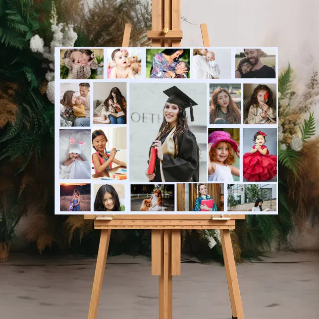 Modern Photo Collage Graduate Milestone Party Sign | Zazzle