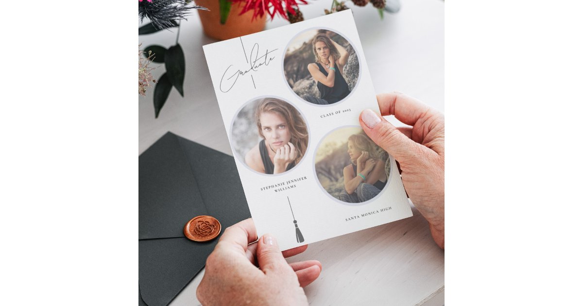 Modern Photo Collage Graduation Circle White Announcement | Zazzle