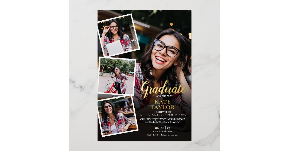 Modern Photo Collage Graduation Party Gold Foil Invitation | Zazzle.com