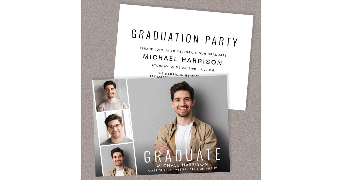 Modern Photo Collage Graduation Party Invitation | Zazzle
