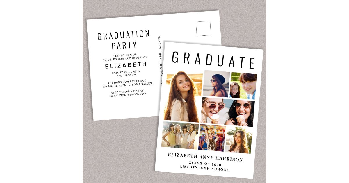Modern Photo Collage Graduation Party Invitation Postcard | Zazzle