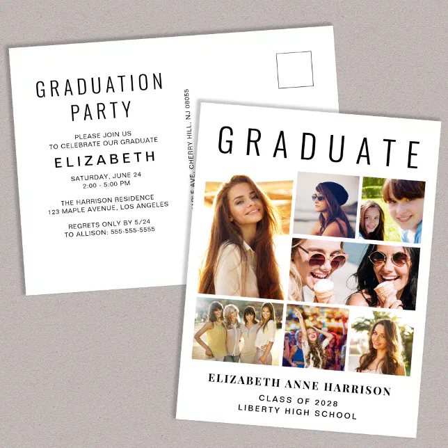 Modern Photo Collage Graduation Party Invitation Postcard | Zazzle