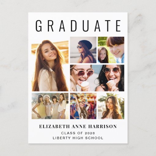 Modern Photo Collage Graduation Party Invitation Postcard | Zazzle