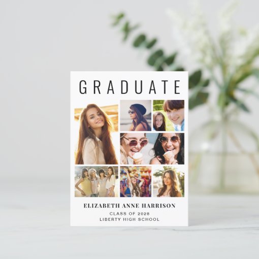 Modern Photo Collage Graduation Party Invitation Postcard | Zazzle