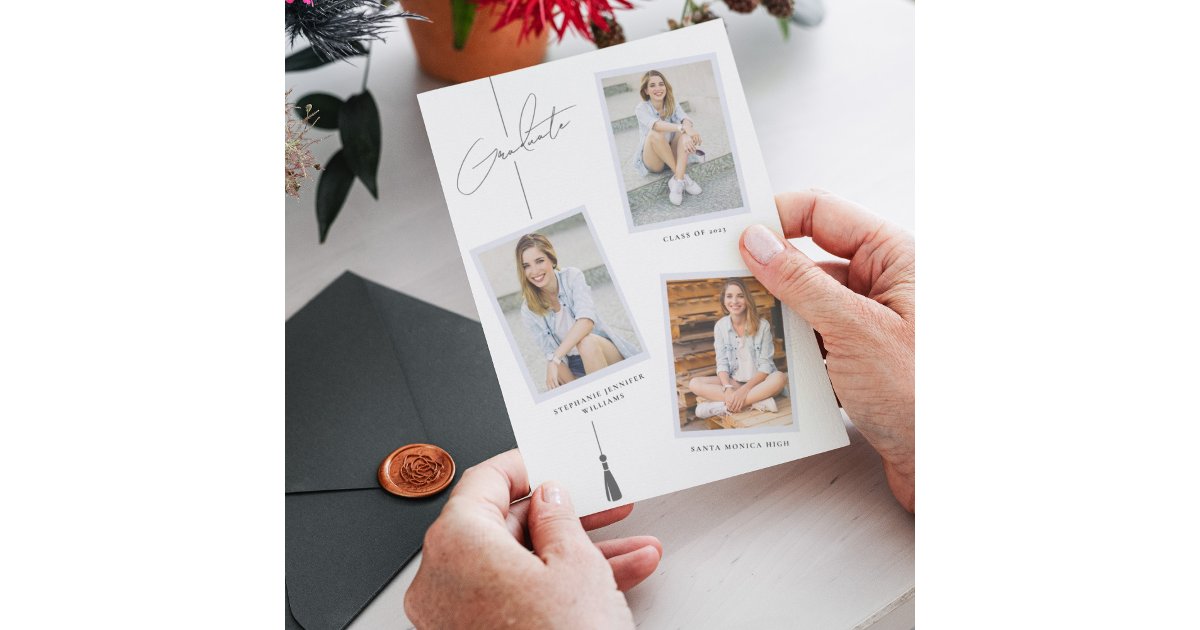 Modern Photo Collage Graduation White Announcement | Zazzle