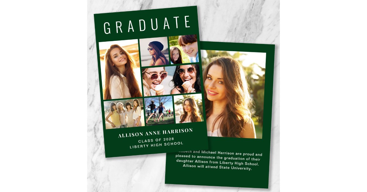 Modern Photo Collage Green Graduation Announcement | Zazzle